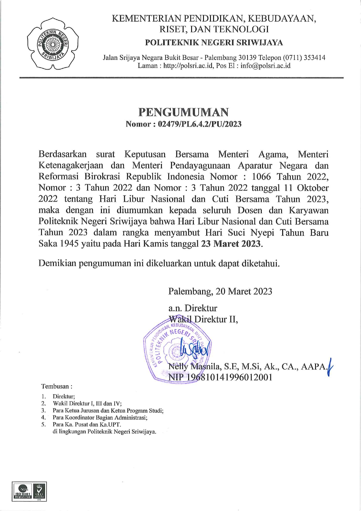 Pengumuman Cuti Bersama Hari Raya Nyepi 2023 – Teknik Komputer ...