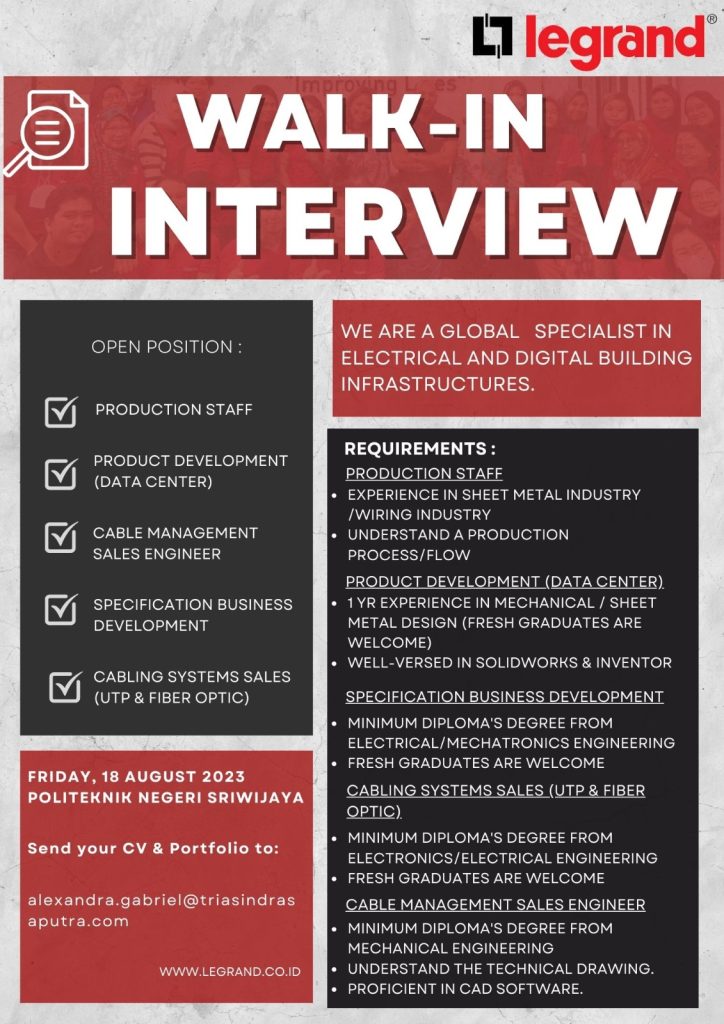 Peluang Kerja! Walk-In Interview “Legrand” 18 Agustus 2023 di ...