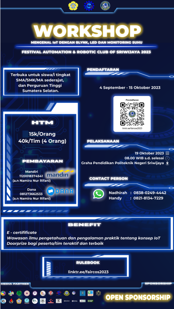 FAIRCOS 2023 – Workshop Best Practice Mengenal IoT – Teknik Komputer Politeknik Negeri Sriwijaya